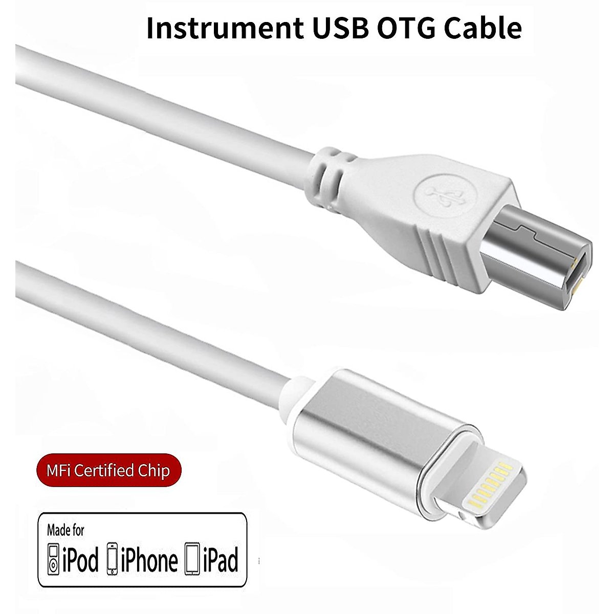 Wahbite iPhone to USB B Midi Cable 5FT, Lightning to USB 2.0 Midi Interface Cord for iPhone, iPad to Midi Controller, Electronic Music Instrument, Midi Keyboard, Recording Audio Interface and More