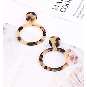 Acrylic for Women Geometry Resin Drop Dangle Earrings Bohemia Tortoise Shell Hoop Earrings Mottled Statement Stud Earrings Fashion Jewelry (Leopard)