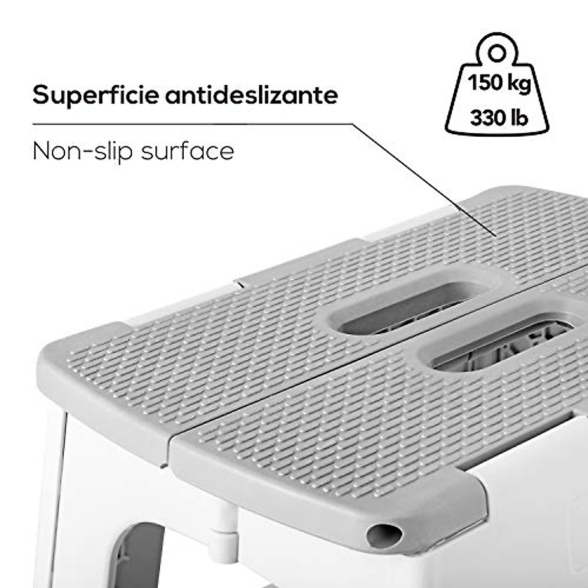 Vigar Compact Foldable 2-Step Stool, 16 inches, Lightweight, 330-pound Capacity Non-Slip Folding Step Stool, Gray