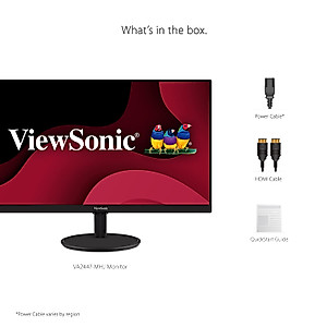 ViewSonic VA2447-MHJ 24" 1080p Monitor with Advanced Ergonomics, FreeSync, 100Hz, Ultra-Thin Bezel, Eye Care, HDMI, VGA (Renewed)