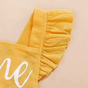 GRNSHTS Baby Girls First Birthday Outfits Ruffle Honey Bee Romper Backless Bodysuit Cake Smash Outfits (Yellow, 12-18 Months)