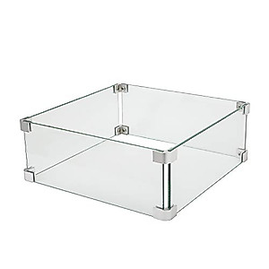 COSIEST Glass Wind Guard, Square, Tempered Glass for Outdoor Fire Pit , 14x14x5.5 inches