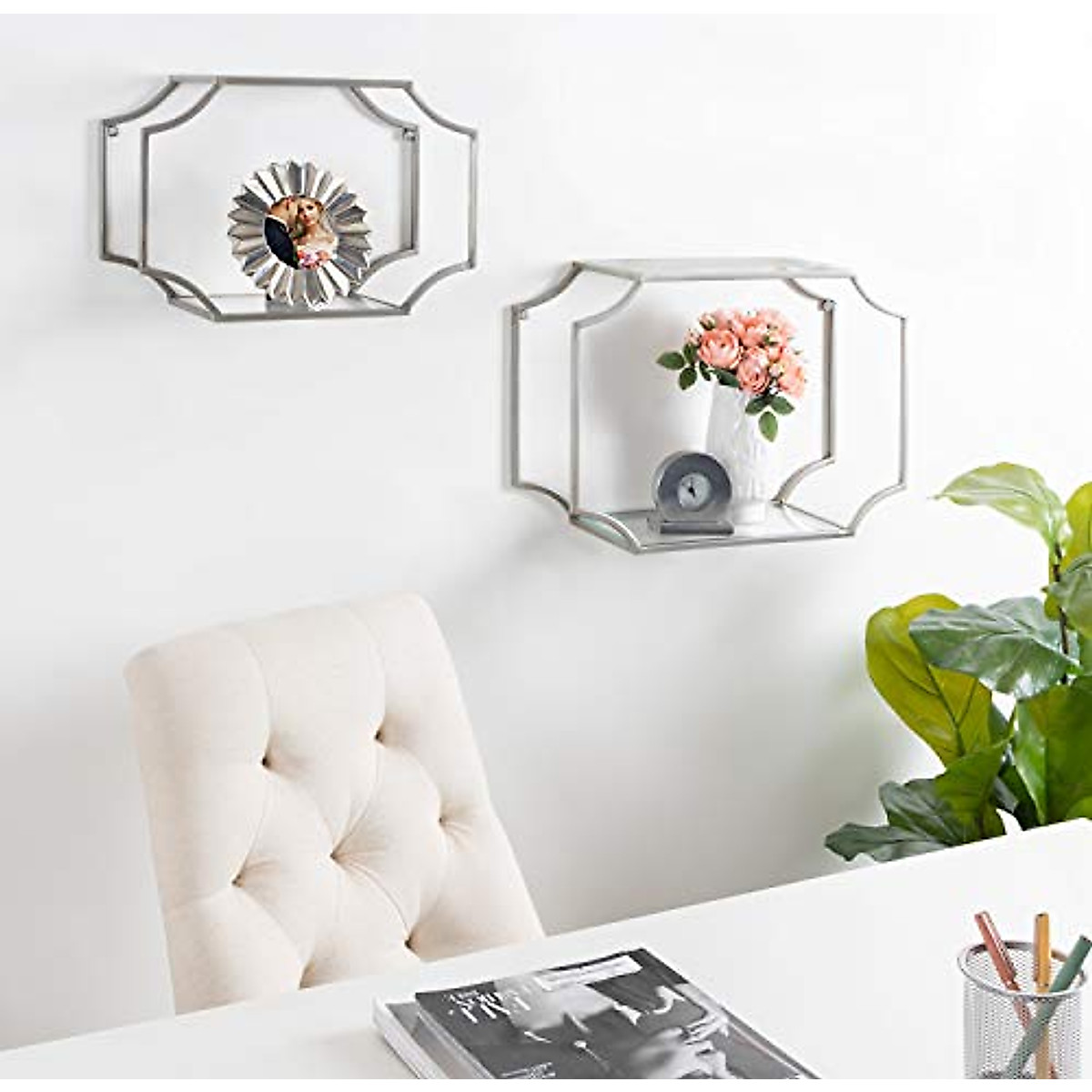 Kate and Laurel Ciel Modern Horizontal Shelves, Set of 2, Silver, Decorative Glam Wall Decor for Storage and Display