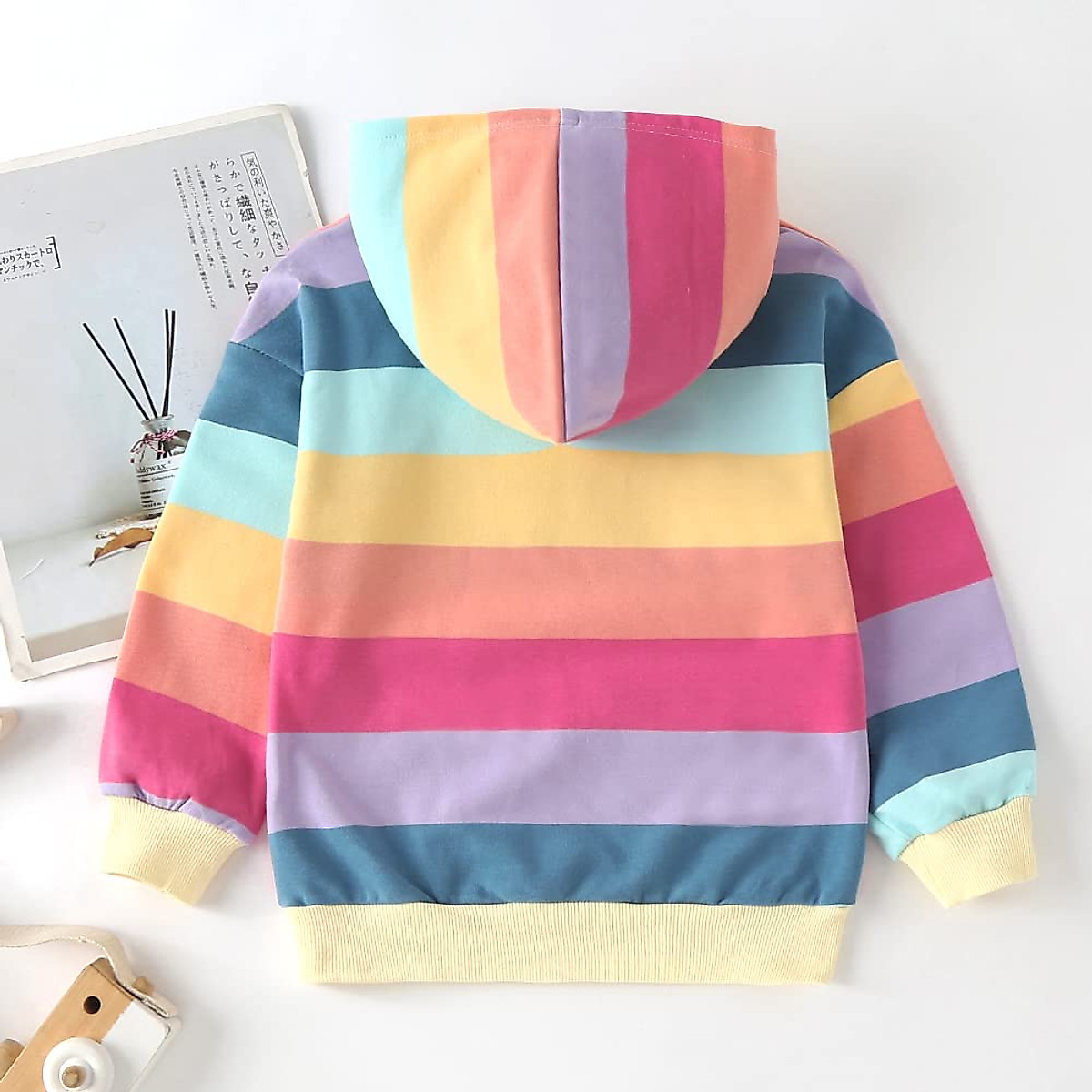 Julerwoo Toddler Girls Cotton Stripe Sweatshirt Hoodie Rainbow Embroidery Pocket Pullover Tops (6T, Color Stripe)