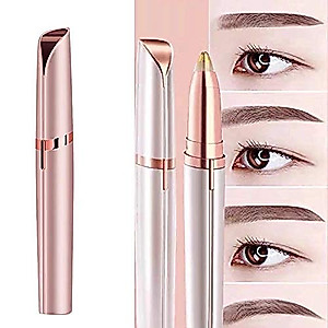 GoldTech Products Eye Brow Trimmer, Eyebrow Hair Remover, Portable Eyebrow Epilator Razor Pen with LED Light, Eyebrow Shaver Tool for Eye Brows, Face, Lips, Nose, Rose Gold with 18K Plated Tip