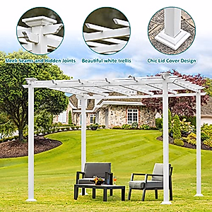 10' x 10' White Pergola for Vines, Heavy Duty Pergola with Hidden Joints, Pure Iron Pergola for Patio Backyard Terraces and Deck, Mediterranean Style