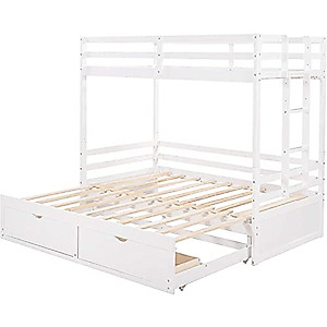 ATH-S Extendable Bunk Bed with Trundle, Wooden Twin Over Twin/Full/King Bunk Bed, Convert Bunk Bed with Storage Drawers (Color : White)