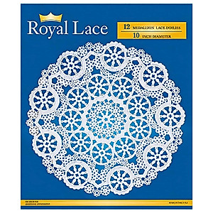 Royal Consumer Medallion Lace Round Paper Doilies, 10-Inch, Pack of 12 (B23005), White