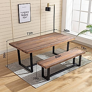St.Mandyu 72" Solid Wood Dining Table for 8-10 Person, Modern Farmhouse Kitchen Table with Metal Frame, Sturdy Breakfast Table for Living/Dining Room,Office Desk, Brown