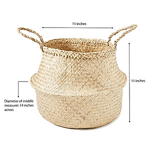 Americanflat Natural Hand-Woven Palm and Seagrass Belly Baskets (11" Tall)