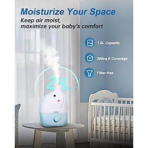Feekaa Humidifiers for Bedroom Baby 3 in 1 - Top Fill Baby Humidifier & Essential Oil Diffuser & Night Light, BPA-Free Cool Mist Air Humidifier with Cute Stickers for Kids Bedroom Nursery Plants Home