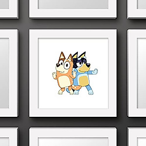 Trends International Gallery Pops Bluey - Bandit and Chilli Graphic Wall Art, White Framed Version, 12'' x 12''