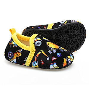 XIHALOOK Toddler Baby Girls Boys Slipper Socks with Grippers Toddler Slip on House Slippers Black Car, 6.5-7.5 Toddler