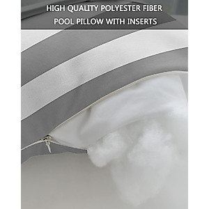 T&H XHome Outdoor Pillow for Chaise Lounge Chair, Gray and White Stripe Waterproof Headrest Pillow Lumbar Pillows with Adjustable Elastic Strap for Beach, Poolside, Patio, Office (2 Pack)