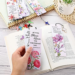 30 Pieces Christian Bookmarks for Mother Bible Verses Inspirational Scripture Bookmark Motivational Positive Flower Marker Encouraging with Cross Pendant for Church Religious Present, 2 x 7 Inch