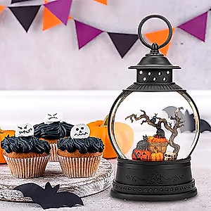 HOLYHOM Halloween Snow Globe Lantern - Lighted Snow Globe Halloween Decorations with Music and 6H Timer, 10" Black Cat Glitter Lantern for Halloween Party Indoor Home Décor, DWHTY-SG4320HW