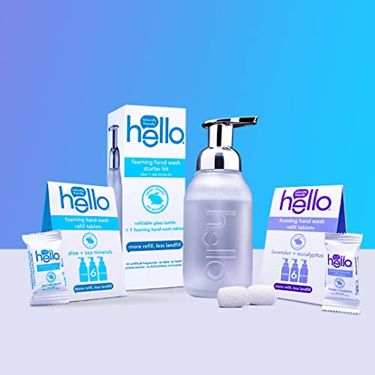 hello Foaming Hand Soap Tablets for Refilling, Dissolvable Hand Soap with Aloe and Sea Minerals Fragrance, Plant Based Soap Ingredients, No Harsh Preservatives, 6 Pack, 0.31 OZ Each