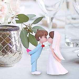 Generic Rustic Cake Topper Miniature Scene Figure Sand Table Decoration Bride And Groom Figurine Wedding Cake Doll Engagement, Blue White