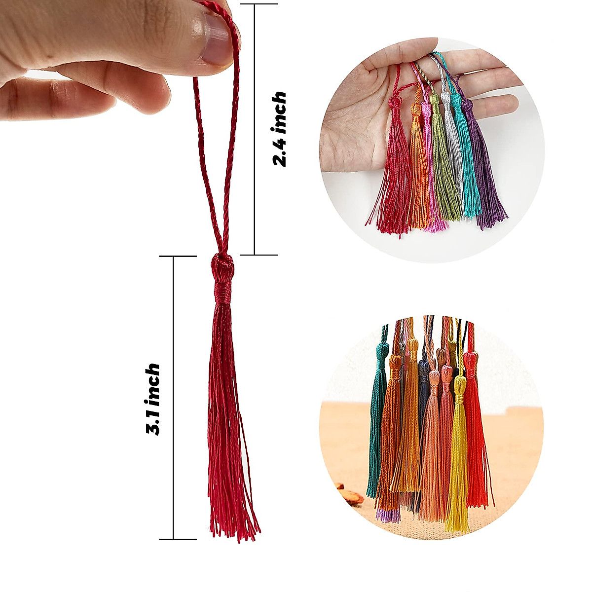 MUXGOA 148 Pcs Bookmark Tassels for Crafts,Key Chain Tassels for Jewelry Making,Tassels on String,Mini Tassels for Graduation Book Marks(37 Colors, 4 Pcs of Each)