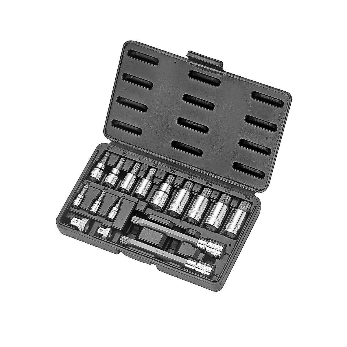 Kauplus 16 Pcs XZN Triple Square Spline Bit Socket Set- Short & Extra Long (140MM), W/Adapter 1/4" x 3/8" & 3/8" x 1/2", M4-M13, Tamper Proof M14-M18