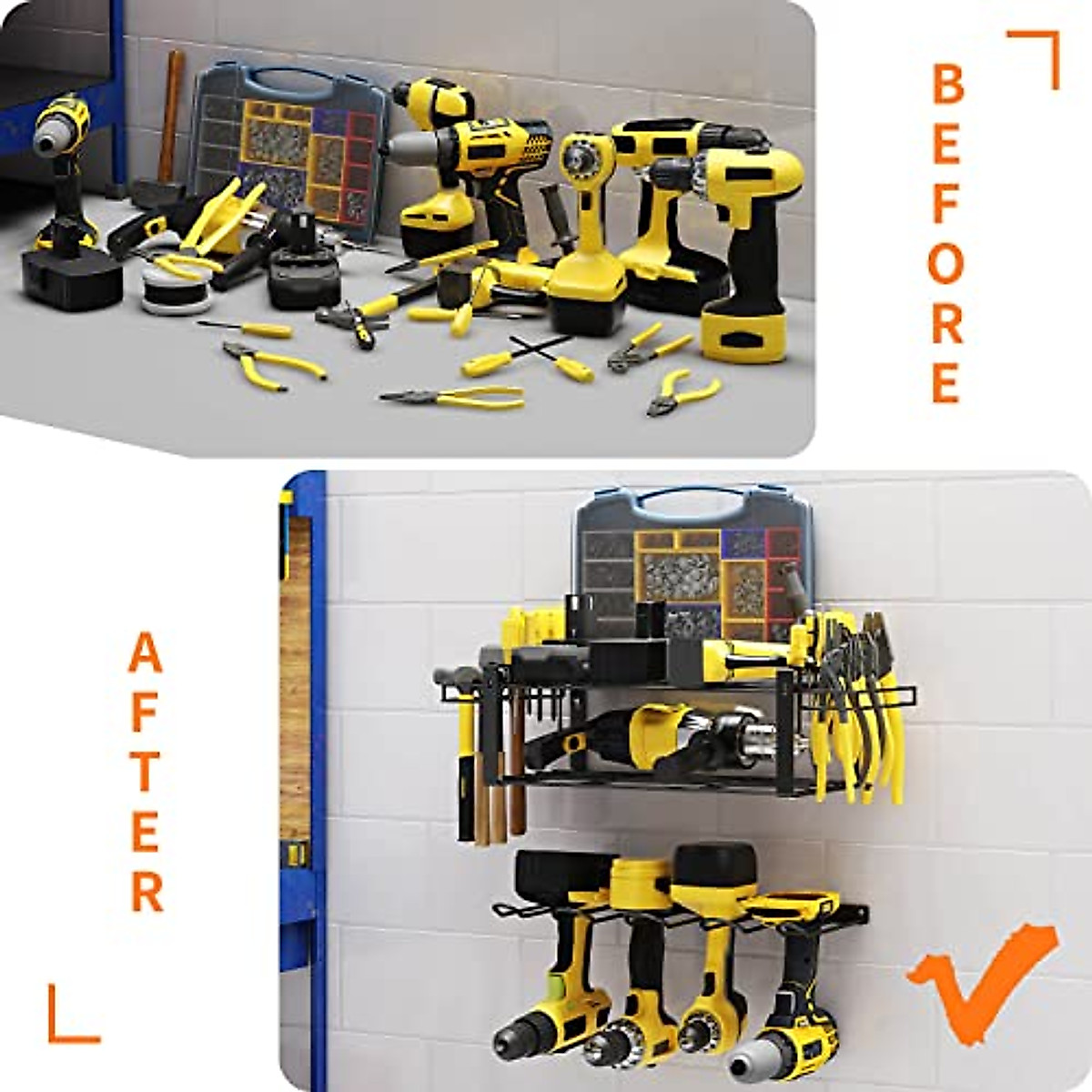 Godboat Power Tool Organizer, Garage Storage for Mens Gifts, Tool Storage as Dad Gifts, Wall-Mount Garage Organization, Floating Shelves for Tool Box & Pegboard, Cool Gadgets, Fathers Day Dad Gifts