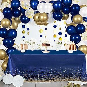 XIAMOOR 2 Pack Navy Blue Tablecloth Plastic, Table Cover for Parties, Dot Confetti Pattern Table Covers for Rectangle Tables, Fit for All Birthday Party, Wedding, Graduation, Anniversary, 54" x 108"