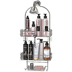 Bextsrack Hanging Shower Caddy Organizer, SUS201 Stainless Steel Bathroom Over Shower Head Caddy for Shampoo, Conditioner, Soap, Towels and More, Chrome