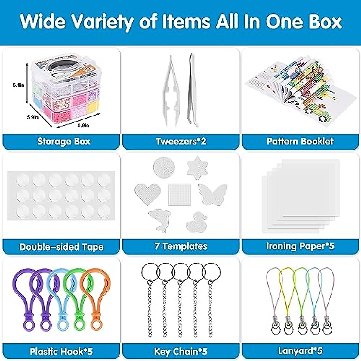 LULUETPUE Fuse Beads Kit,10000PC 5MM Melty Beads Set, Iron Melting Beads Craft Kit with Pegboards,Ironing Paper and Chain Accessories, Arts and Crafts Set for Kids Boys Girls Christmas Birthday Gift