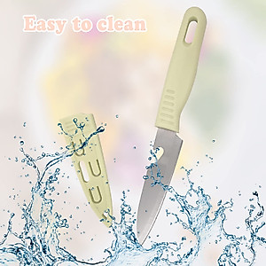 Lomgwumy Paring Knife, 3 Sharp and Durable Fruit Knife, with Scabbard, Simple and Beautiful, Fruit Knives Small is Suitable for Most Vegetables, Fruits and Meat (Pink, Blue, Green)