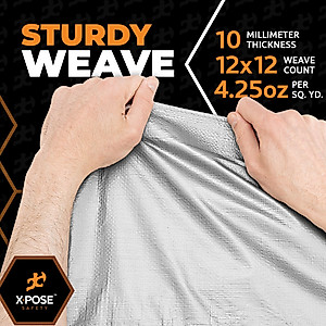 Heavy Duty Poly Tarp - 8' x 10' - 10 Mil Thick Waterproof, UV Blocking Protective Cover - Reversible Silver and Black - Laminated Coating - Grommets - by Xpose Safety