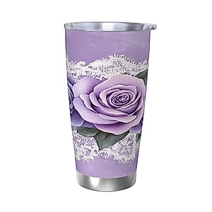 AYCZN Rose Lace 20 OZ Tumbler Stainless Steel Travel Coffee Mug, Lavender Insulated Water Bottle with Lid and 2 StrawsLeakproof Thermal Cup
