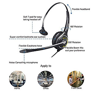 VoiceJoy Single Ear Noise Canceling Headset for Call Center/Office with QD Cable for All Cisco 6000, 7800 and 8000 Series Phones and Also Models 7940 7941 7942 7945 7960 7961 7962 7965 7970 8841