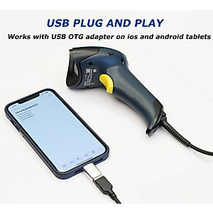 TEEMI 2D QR Barcode Scanner, USB Wired Virtual COM Port Handheld Omnidirectional Scanning, Digital Coupon Screen Code Driver License Scan for Mac OS and Android with OTG Adapter, Window PC, Linux