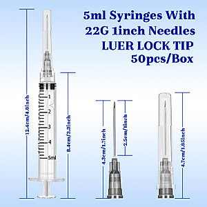 Xuanda 50Pack 5ml Syringe Individual Package Suitable for Industrial, Scientific, Measuring, Watering, Pet Feeding, Glue Applicator