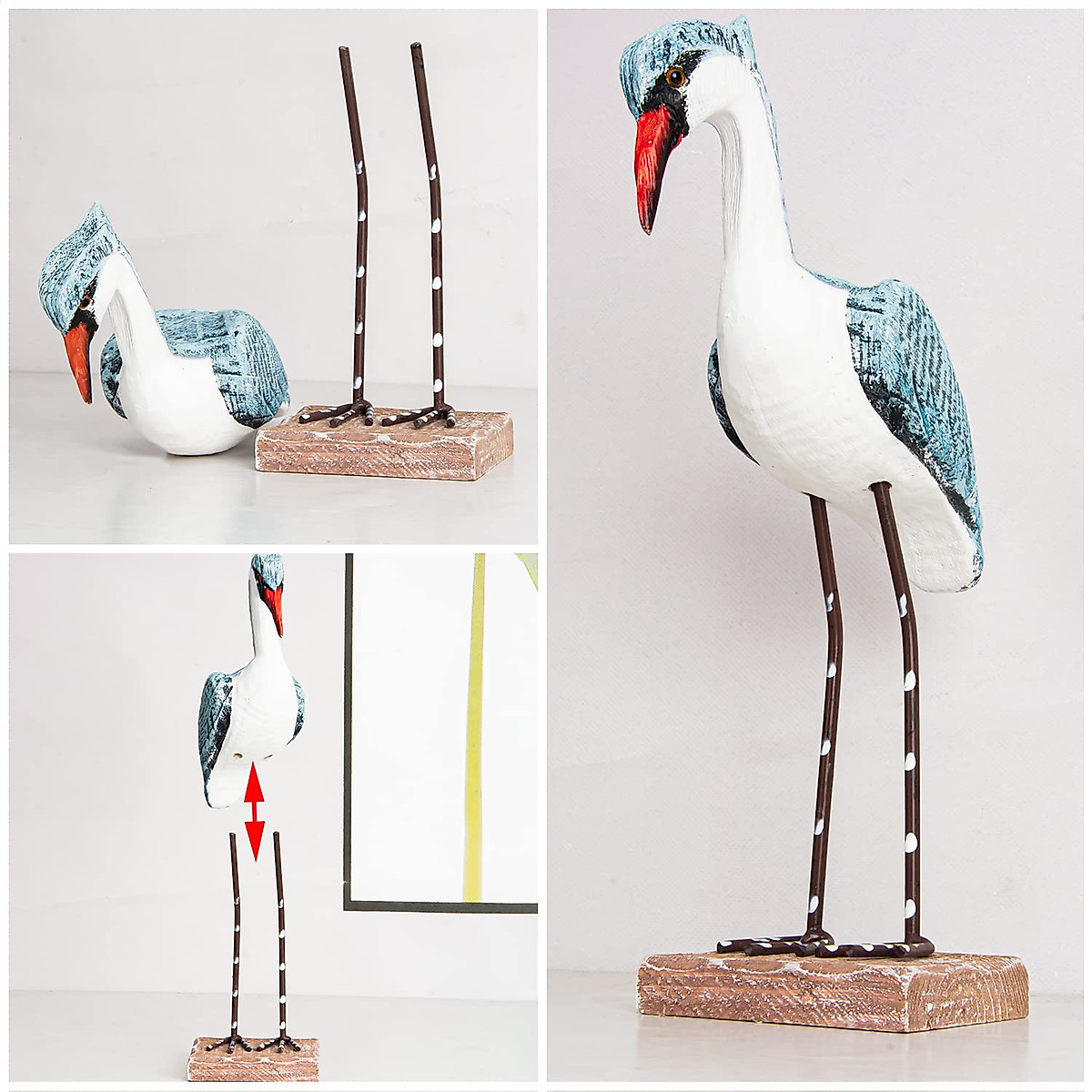 EVINIS 2pcs Wooden Seagull Figurine, Sea Bird Statue Ornaments Mediterranean Style for Coastal Beach Garden Room Office Decoration (HN2P)