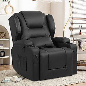 BINGTOO Swivel Rocker Recliner Chairs Rocking Chair Nursery Glider Rocker Manual Recliner Swivel Chairs for Living Room with Side Pockets, Cup Holder and Lumbar Pillow, Faux Leather…