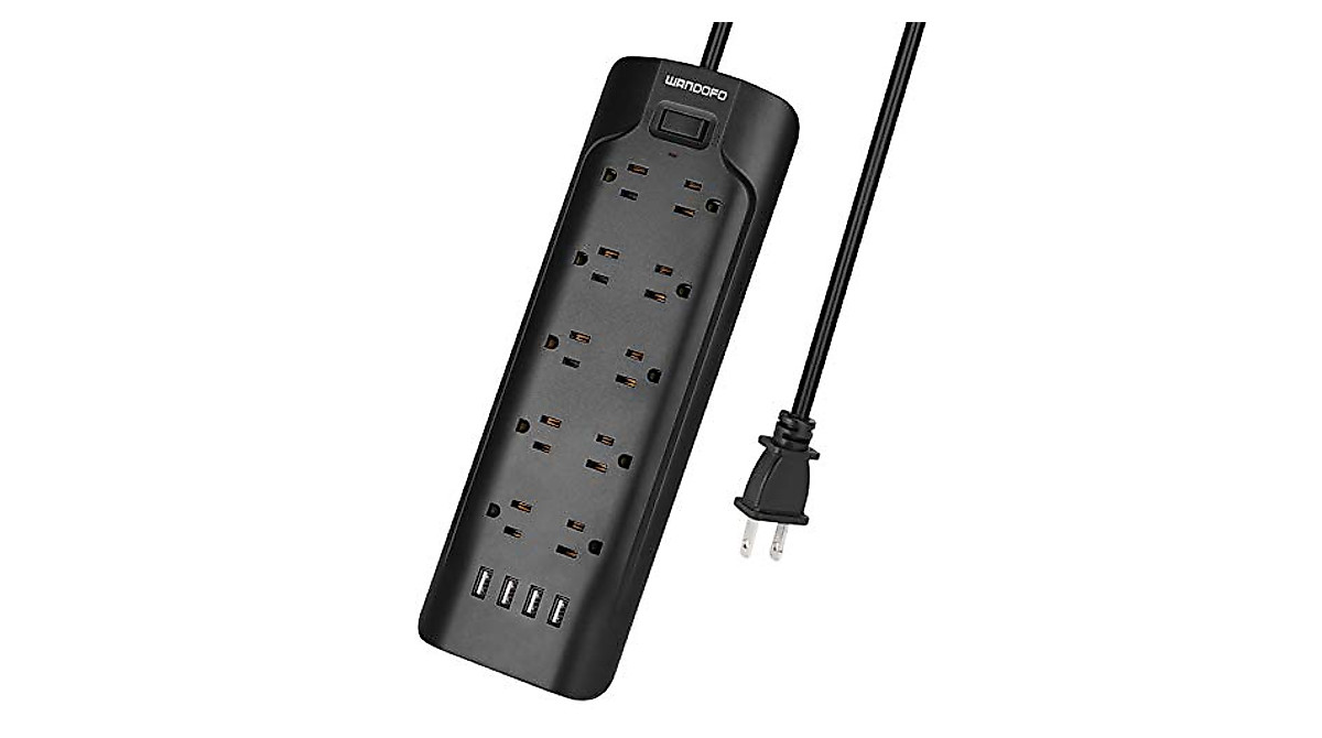 WANDOFO 2-Prong Power Strip with 10 Outlets & USB