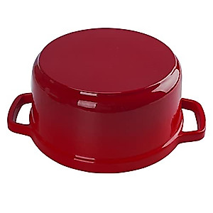 OLLAKOK 2.5 QT Enameled Dutch Oven Pot with Lid Enameled Cast Iron Dutch Oven with Dual Handles Heavy Duty Cast Iron Pot for Family (Red)