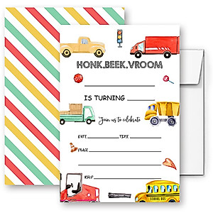 LoaHak Transportation Birthday Invitations, Transportation Birthday Invitation, Transportation Theme Birthday Party Invitation Cards. (047)