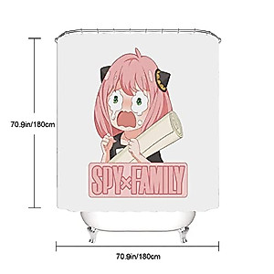 an.ya Cry S.py X Family Anime 4pcs Shower Curtain Sets with Non Slip Rugs, Toilet Lid Cover and Bath Mat, Shower Curtain with 12 Hooks for Bathroom