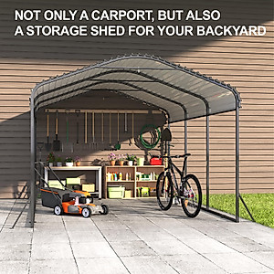 IWDOO 10x15 FT Metal Carport, Carports with Enhanced Base and Updated Frame Structure, Heavy Duty Carport Canopy with Galvanized Steel Roof for Outdoor, Car Shelter Shade for Car, Truck and Boats