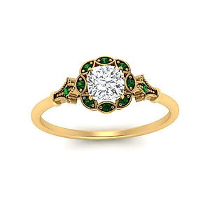 Birthday Gifts for 14 Year Old Friend Birthday Gifts Cocktail Rings for Women Jewelry Wedding Dress Matching Ring Diamond Ring Yellow Gold Plated Created Emerald Cushion Shape Size 9