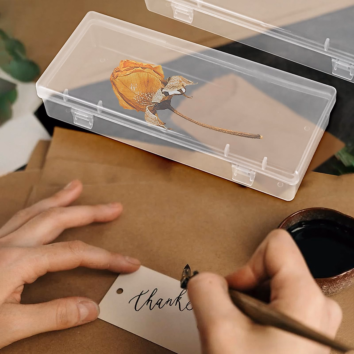 Fansunta 10 Pcak 6'' Plastic Storage Boxes, Small Storage Containers with Hinged Lids, Rectangle Clear Boxes for Beads, Jewelry, Game Pieces, Pens and Crafts Items(6.2'' x 2.5'' x 1.2'')