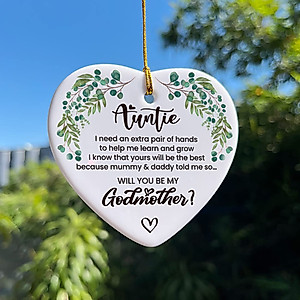 Godmother Ornaments Keepsake Gifts from Goddaughter Godson Godchild Baby, Will You Be My Godmother, Birthday Christmas Mother's Day Pregnancy Announcement Plaque Sign Gifts for Godmother to Be