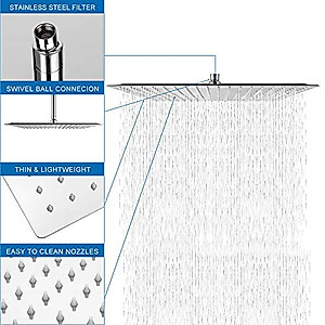 16 Rainfall Shower Head - Sarlai 16 Inch Shower Head Large Rain Solid Square Ultra Thin 304 Stainless Steel Chrome Finish Rainfall Shower Head