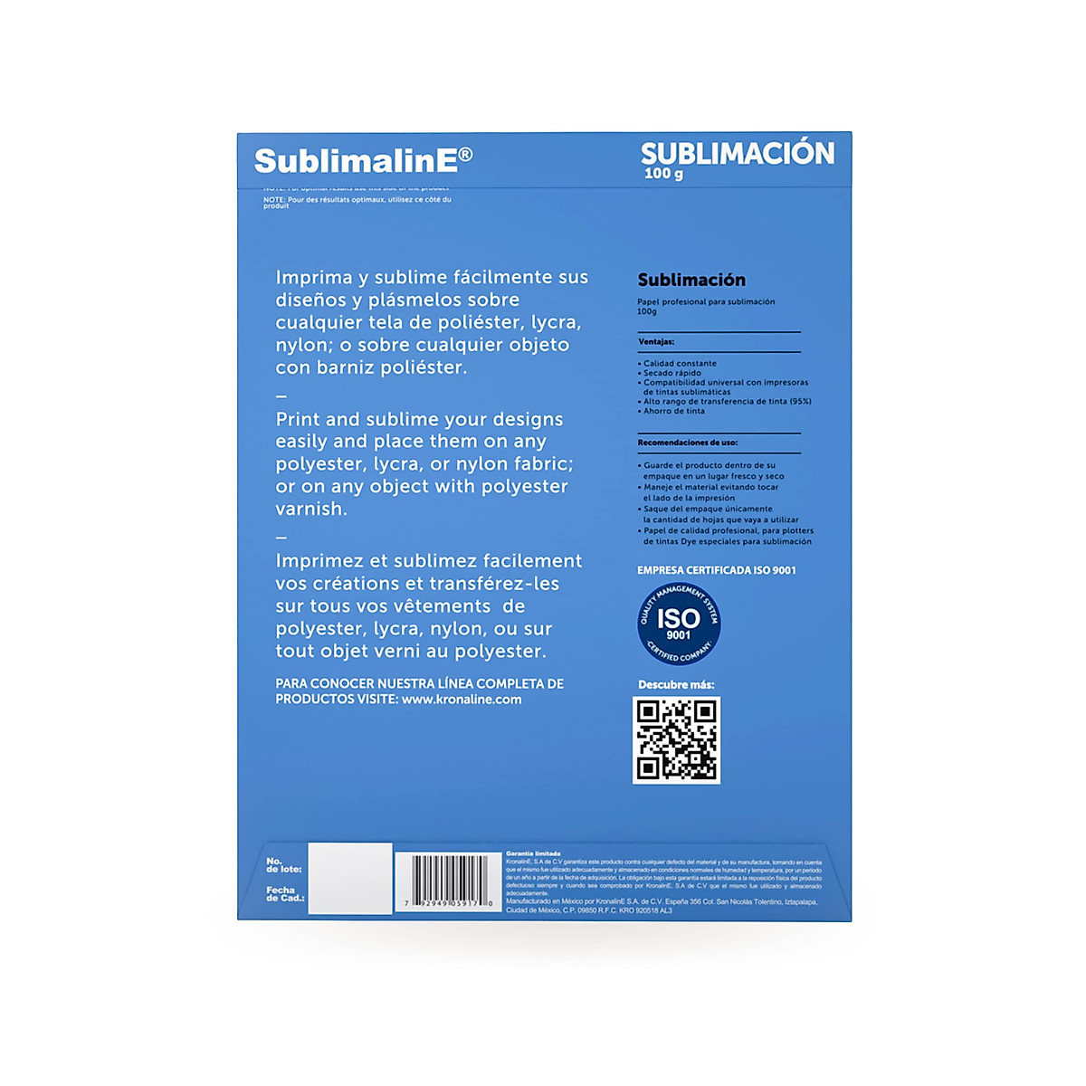 Kronaline | Professional Sublimation Paper, High Eeficiency, Quick Drying, 100g 8 x 11, 125 Sheets