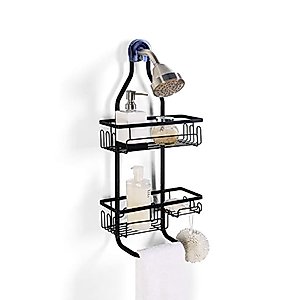 SunnyPoint Sturdy Tubing Structure Bathroom Hanging Shower Head Caddy Organizer (Standard, Black)