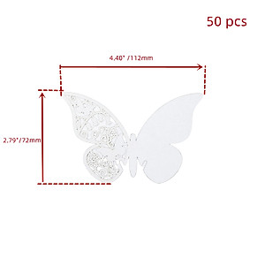 WDONAY 3D Butterfly Wine Glass Cup Cards Wedding Place Card Pearlized Paper Table Number Cards Decoration for Cakes Party Home Celebration 50 Pcs（White）