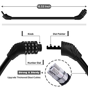 Bike Lock Cable, Bike Accessories, Bike Locks Heavy Duty Anti Theft, Combination Cable Lock for Outdoor Equipment, Black (2Ps, 1Ft, Reset Combo)