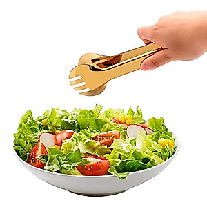 IAXSEE 2-Pack 9 Inch Stainless Steel Gold Salad Tongs, Non-slip & Easy Grip Smart Locking Clip Handy Utensil for Cooking, Serving, Barbecue, Buffet, Salad, Ice, Oven
